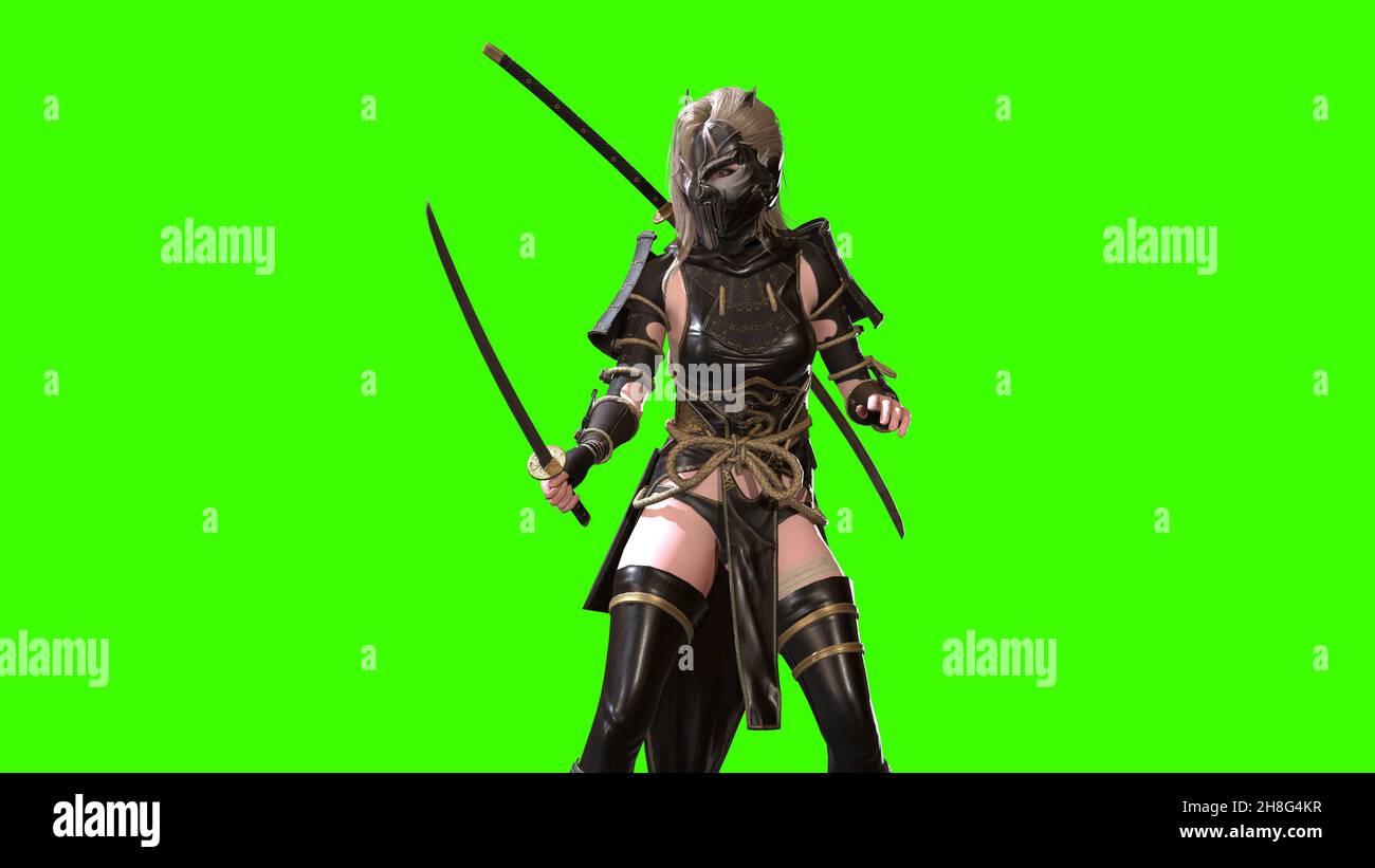Japanese Samurai against the background of green chromakey Stock Photo ...
