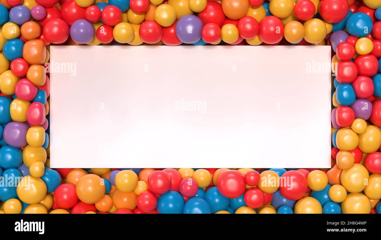 Rectangle surrounded with glossy colorful balloons. 3D rendering Stock ...