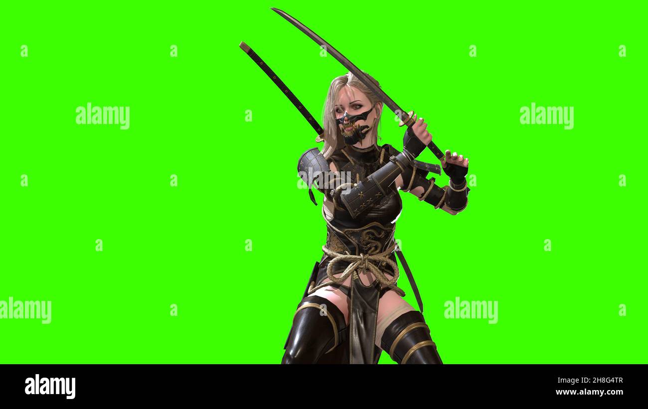 Japanese Samurai against the background of green chromakey Stock Photo ...