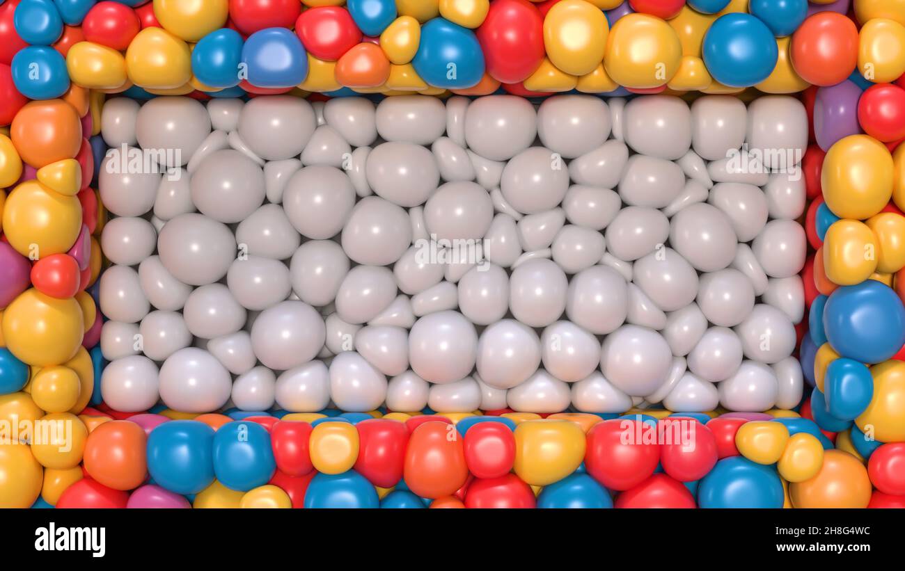 Rectangle surrounded with glossy colorful balloons. 3D rendering Stock ...