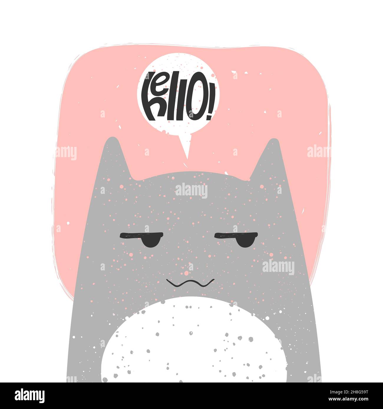 Cute cat with anime emotion and speech babble saying hello. hand drawn ...