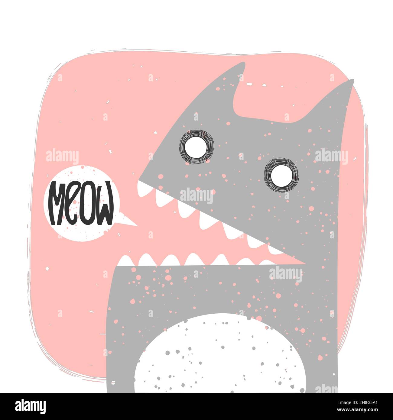 Cute cat with anime emotion and speech babble saying meow. hand drawn ...