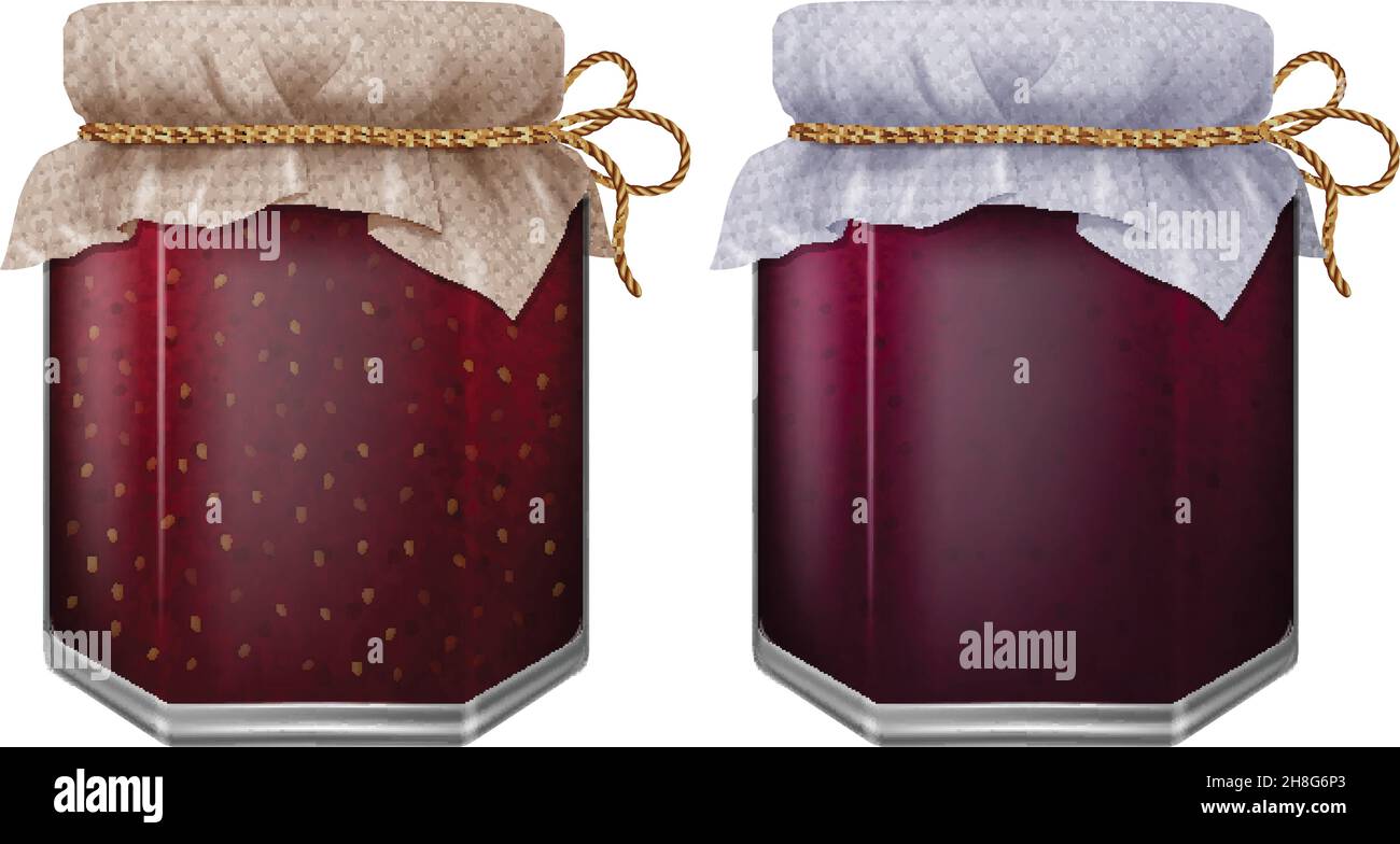 Jar of homemade jam with fabric cover. Photo-realistic vector ...