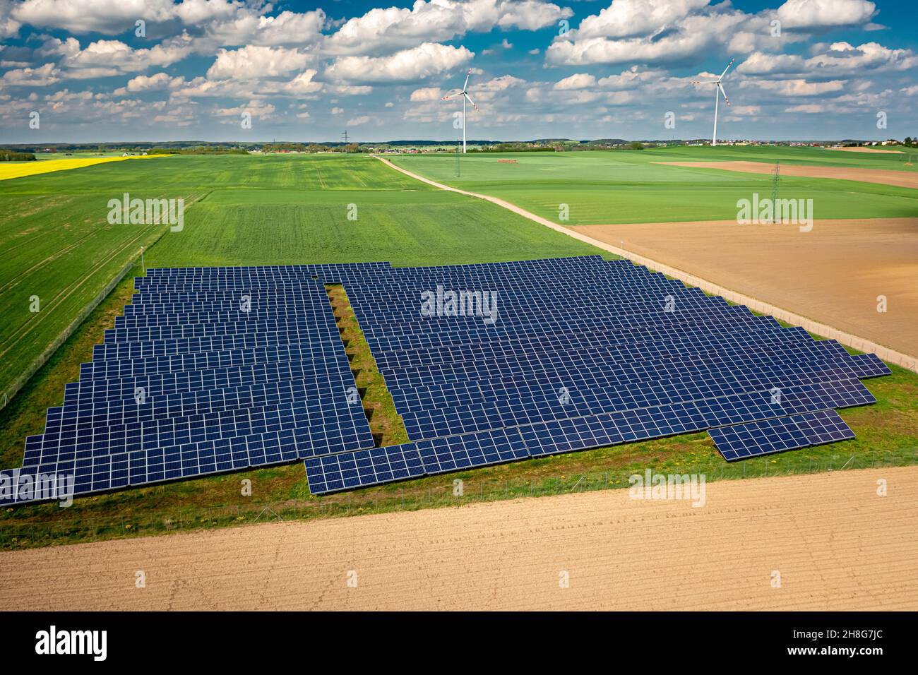 Big and blue solar panels as zero emission energy. Pure energy in the ...