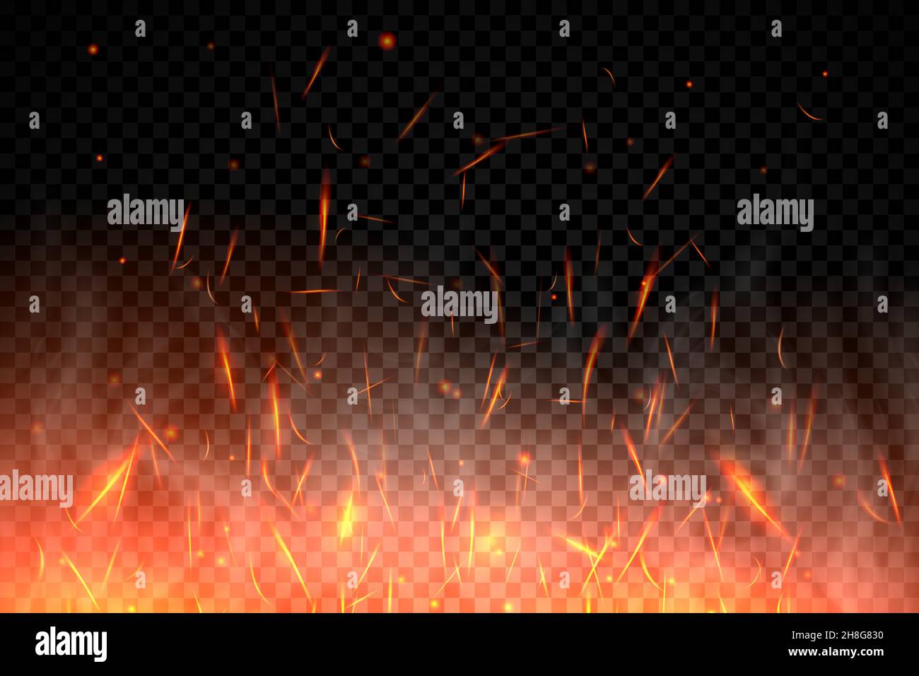 Realistic fire sparks background on a transparent background. Burning ...