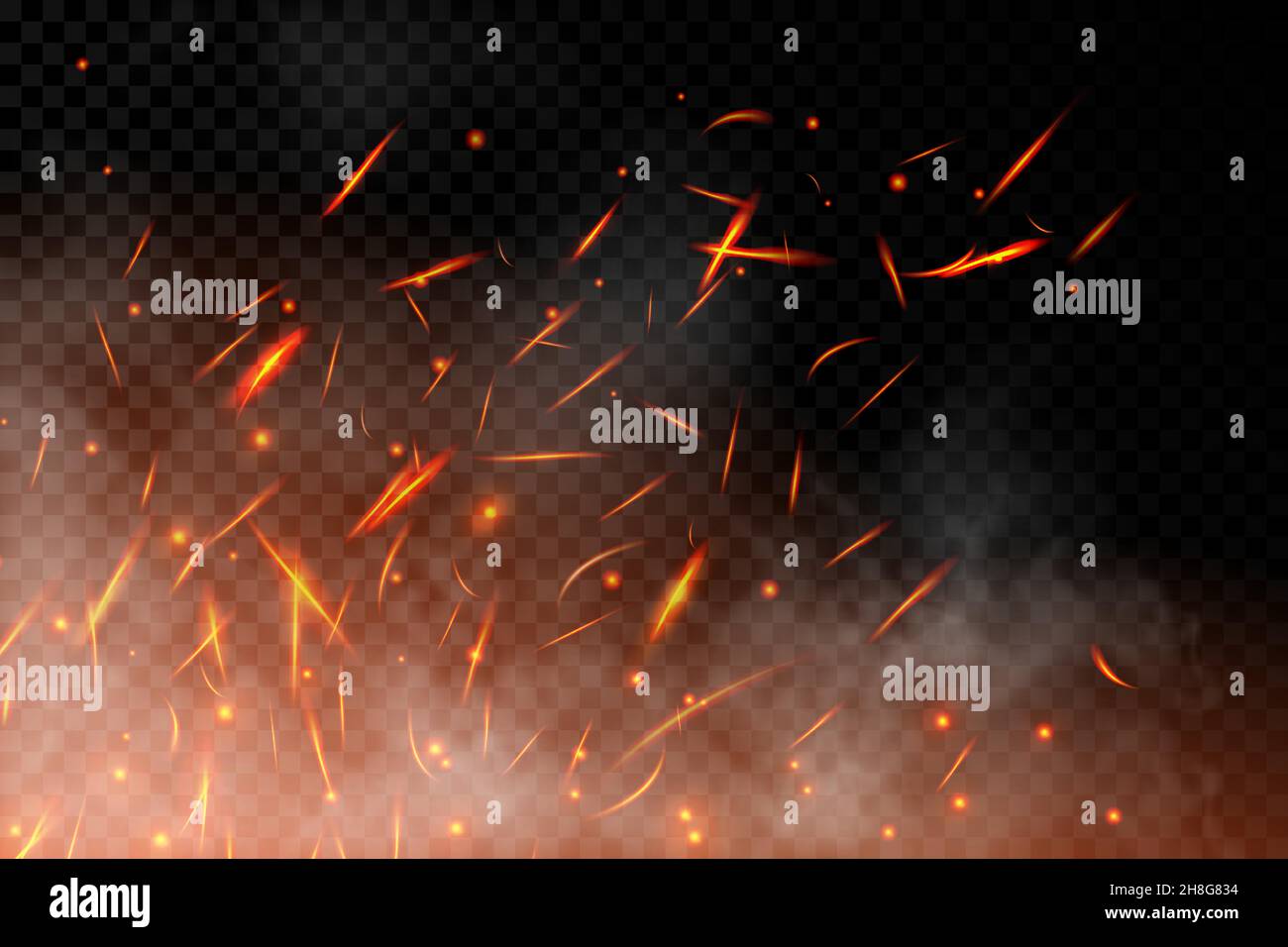 Realistic fire sparks background on a transparent background. Burning ...