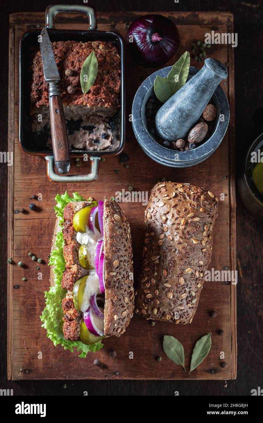 Savory pate sandwich made of fresh vegetables for breakfast Stock Photo ...