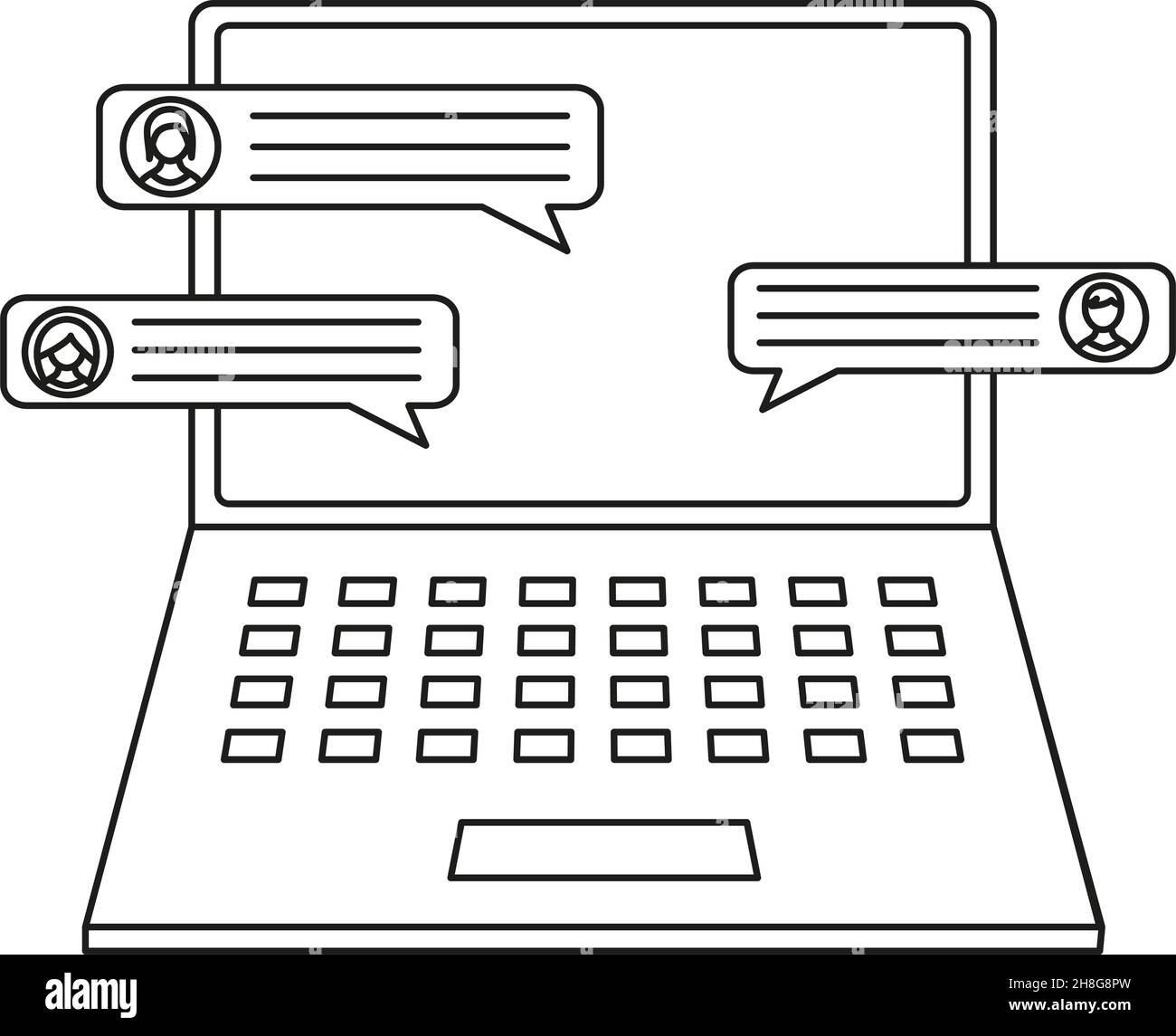 laptop with online chat outline isolated on white background EPS 10 ...