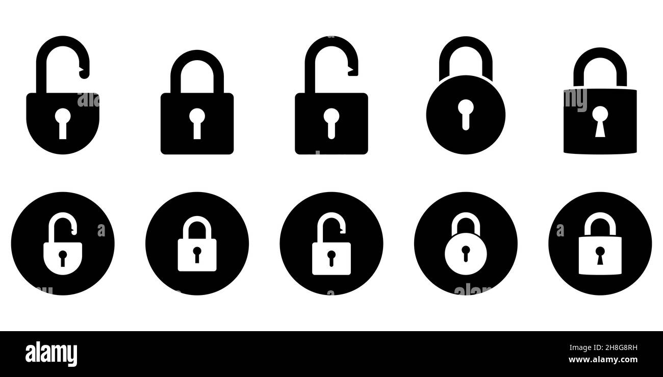 Lock icons set, security symbols, open and closed padlock, vector ...