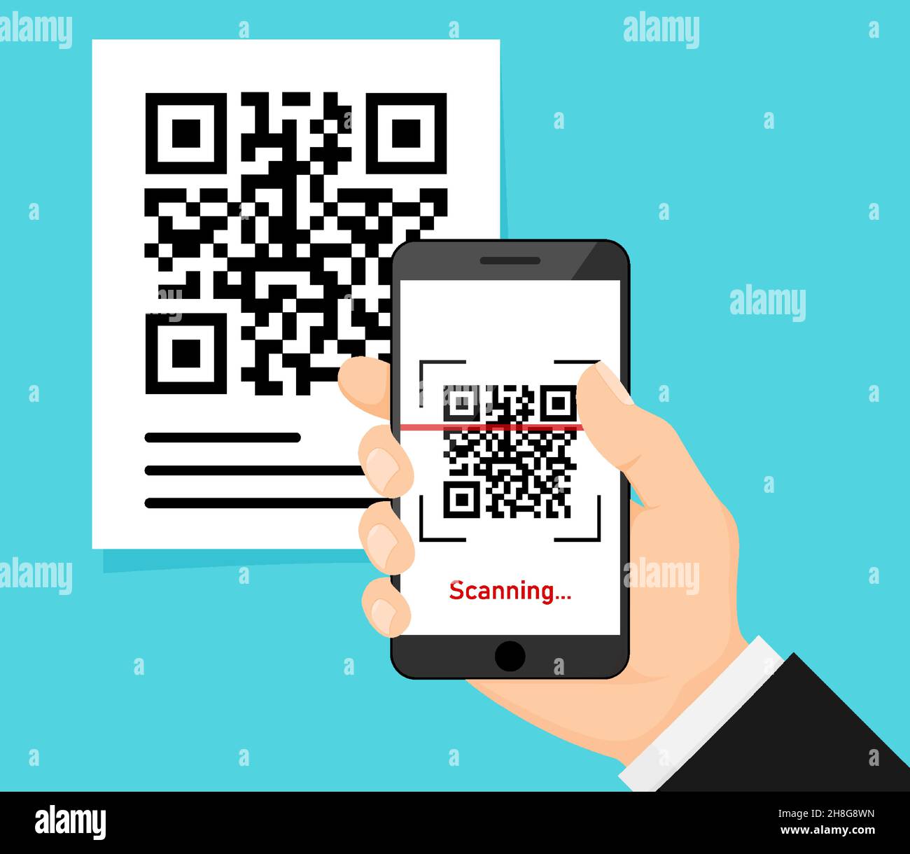 QR code scan to smartphone for detail, Qr code for payment. Mobile phone scanning QR-code ...