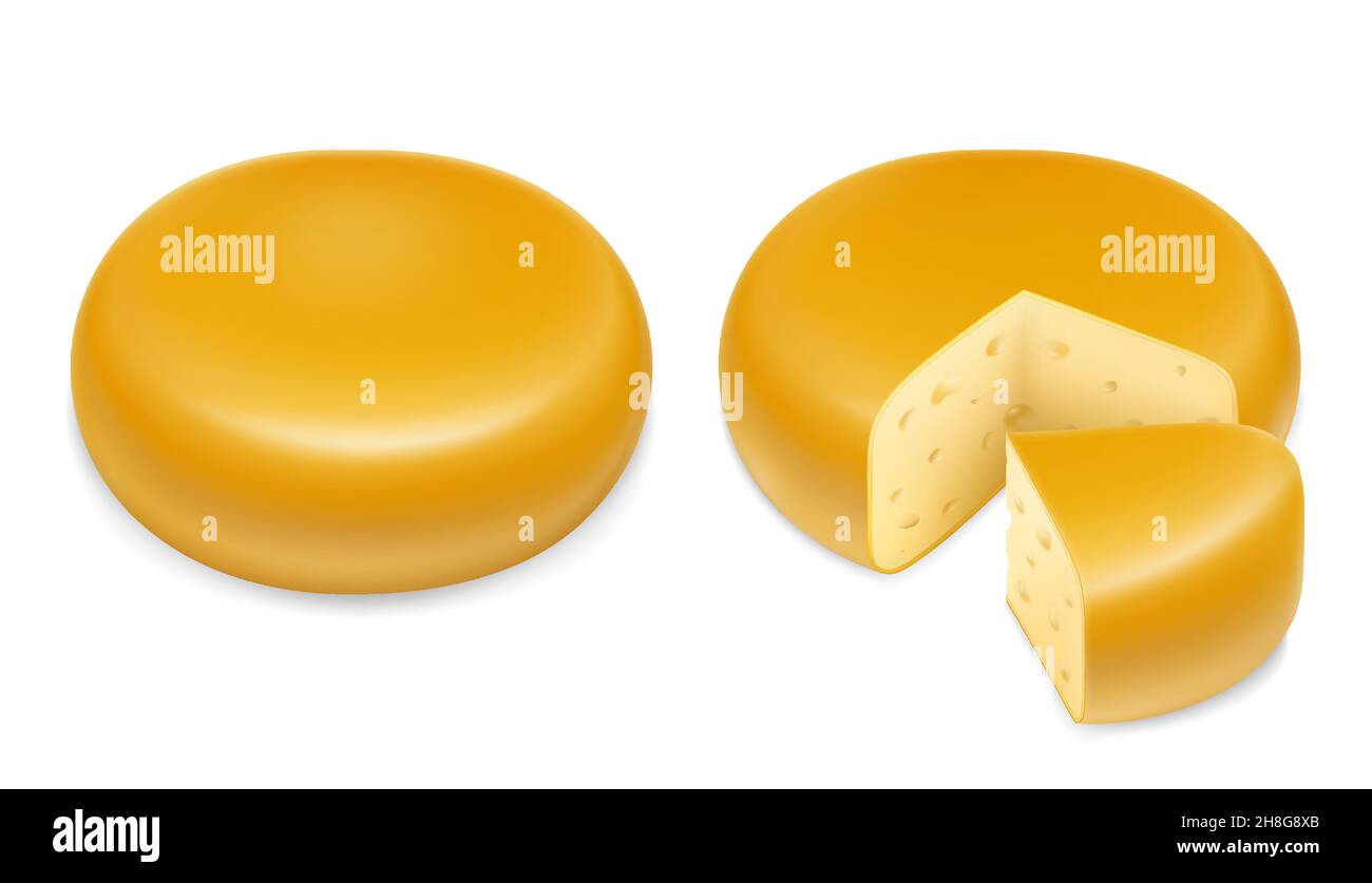 Cheese 3d realistic vector objects, isolated on white background . A ...