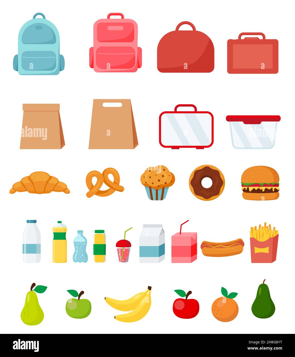 School lunch food boxes meal and snack. Vector illustration in flat ...