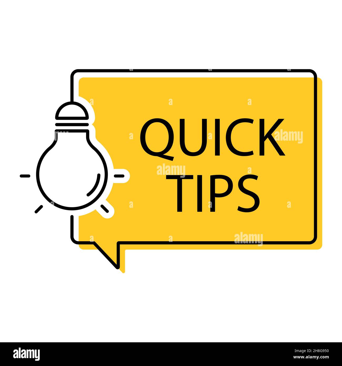 Quick Tips badge, banner vector with light bulb and speech bubble isolated on white background ...
