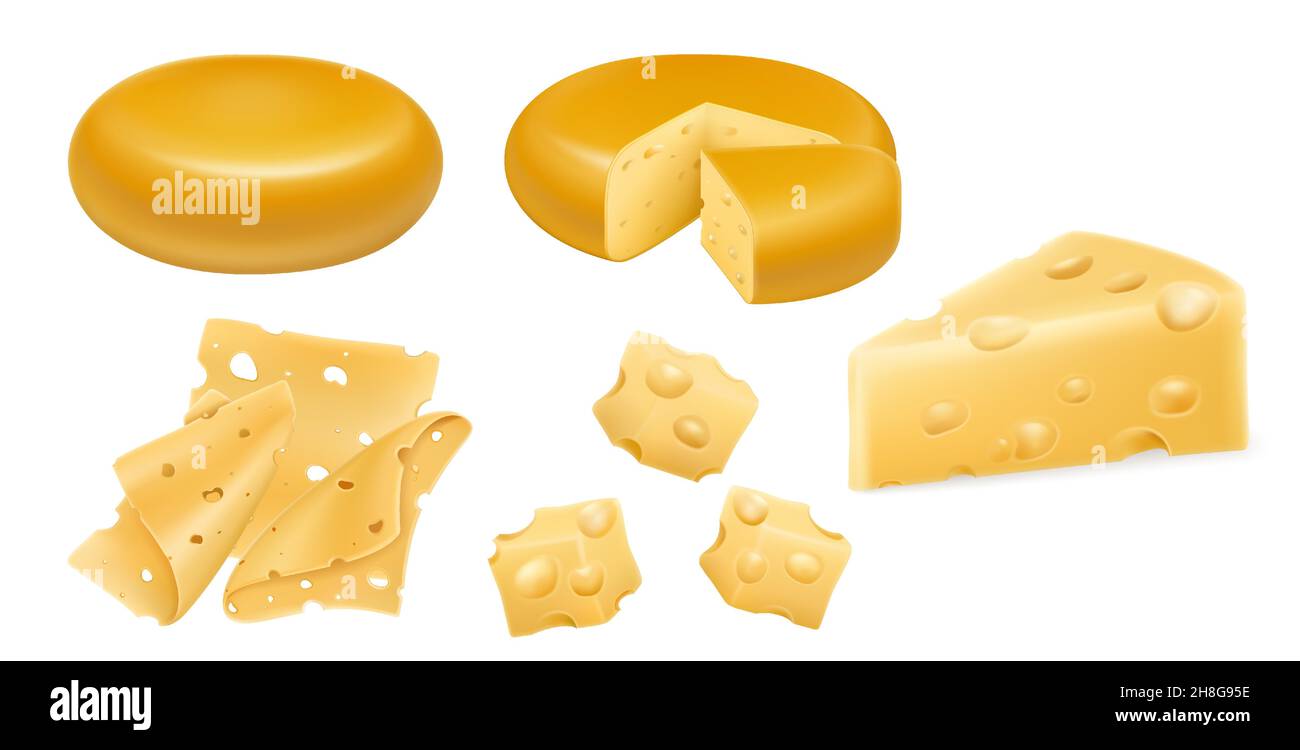 Set of cheese wheels and slices isolated on white background. Food ...