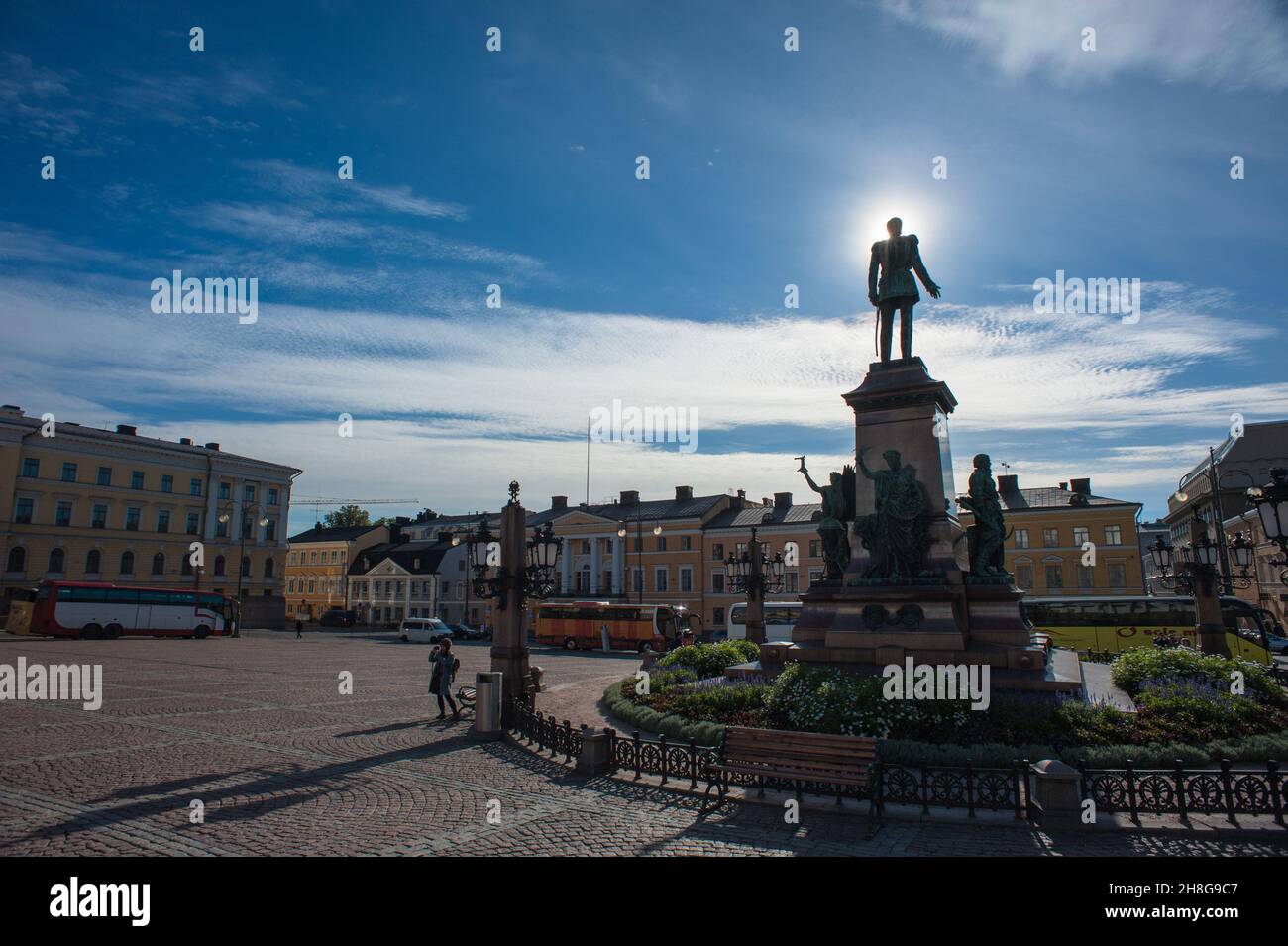 HELSINKI, FINLAND - OCTOBER 2 2021: Monument to Alexander II in central ...
