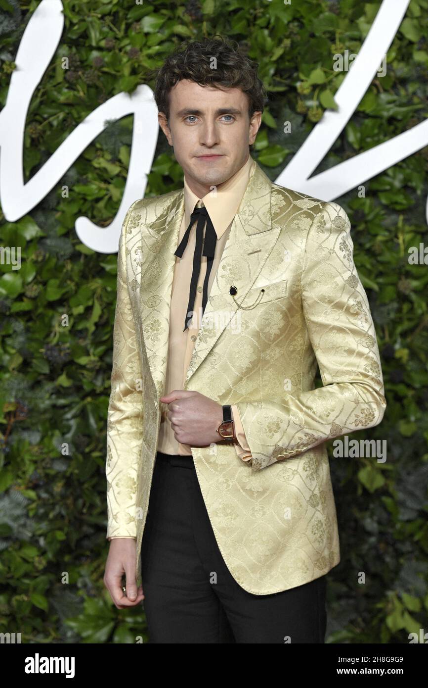 Paul Mescal attending The Fashion Awards 2021 at the Royal Albert Hall in London, England on ...