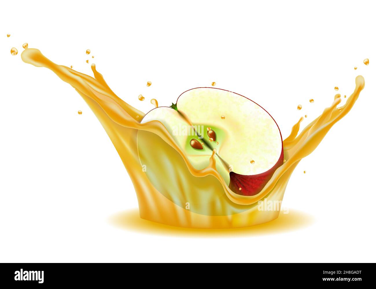 Apple in a splash of juice with drops, apple Juice splash. Vector ...