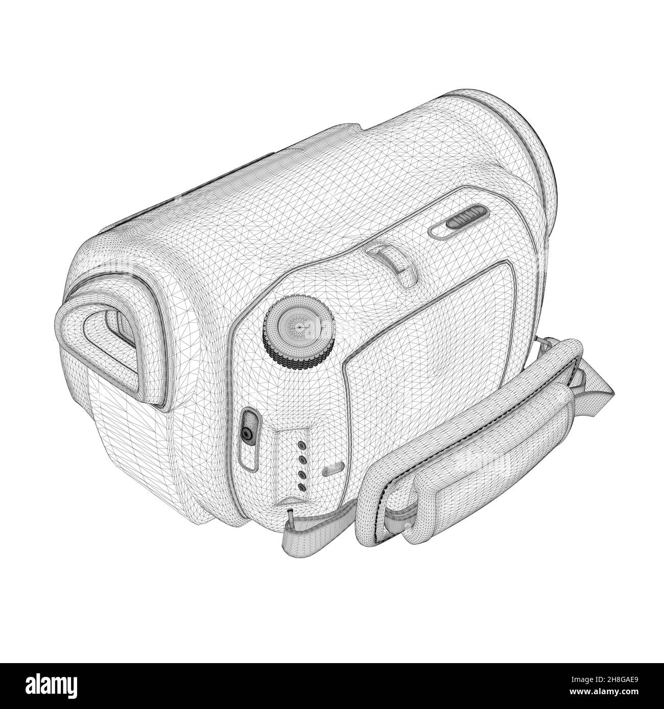 Wire-frame of manual home video camera from black lines isolated on ...