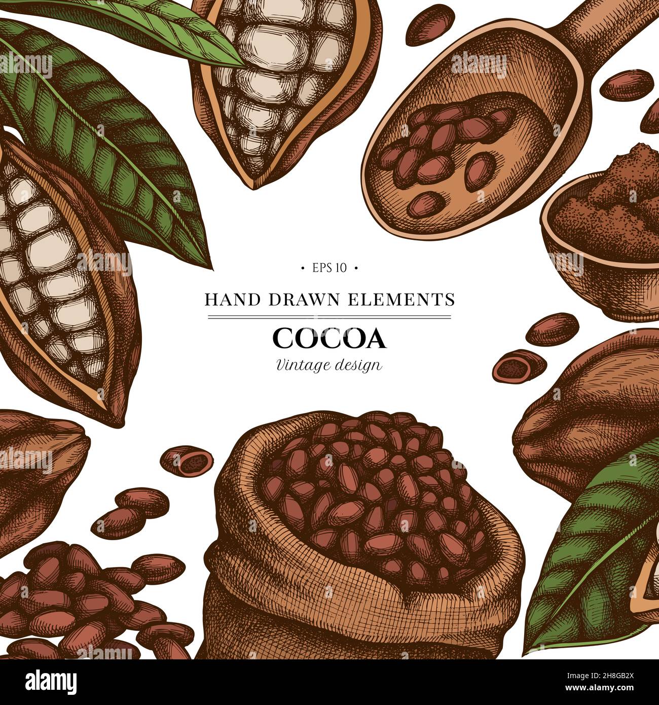 Colored elements design with cocoa beans, cocoa Stock Vector Image ...