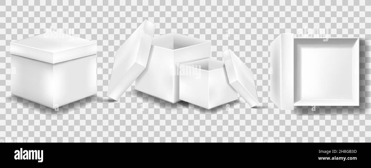 White blank packaging gift boxes. A set of open and closed boxes at ...