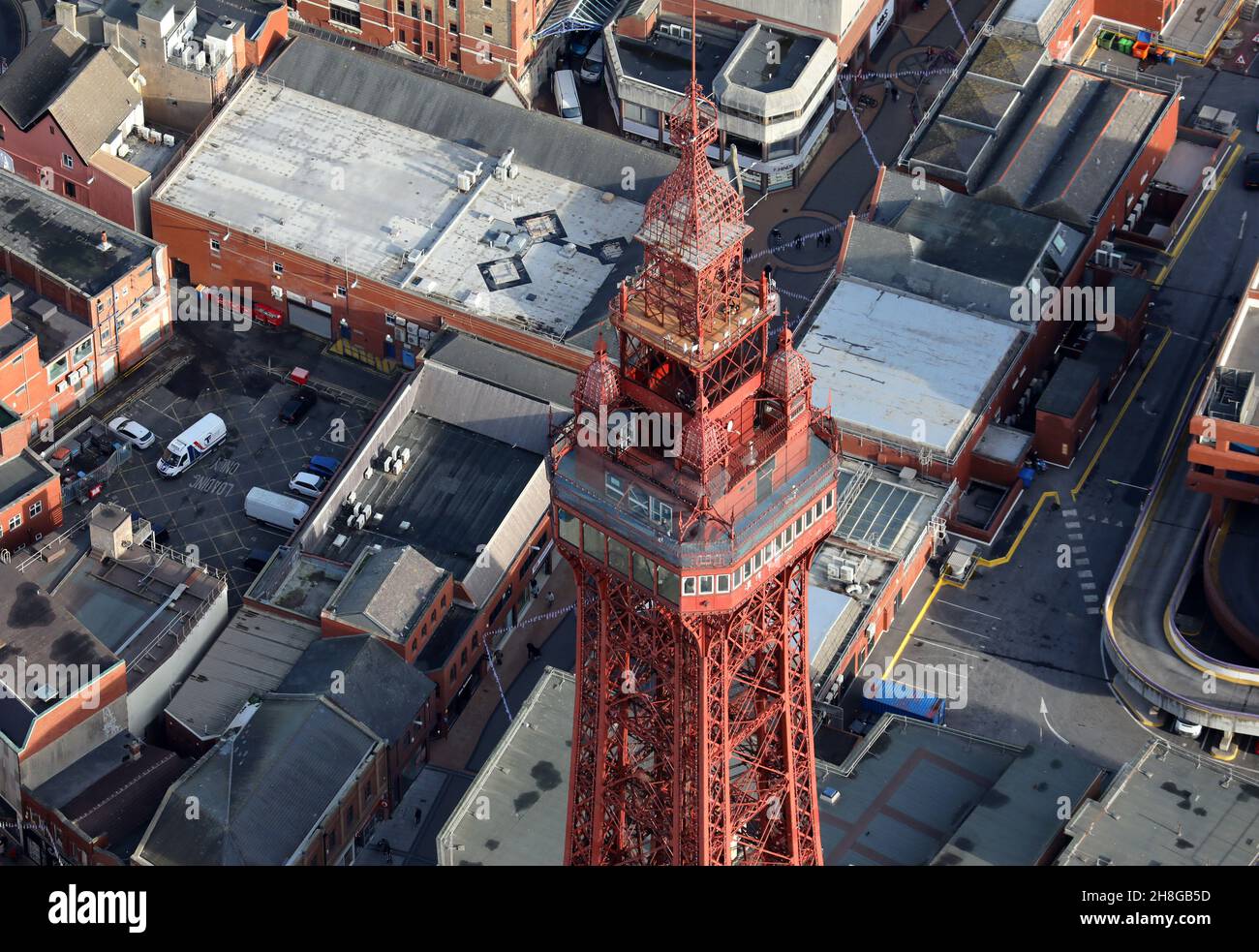 aerial view of the top of Blackpool Tower taken with a telephoto lens ...