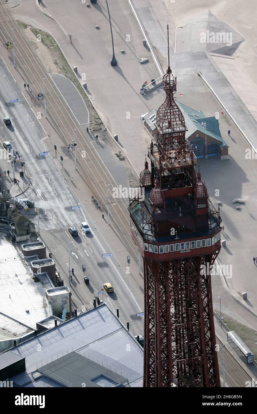 aerial view of the top of Blackpool Tower taken with a telephoto lens ...