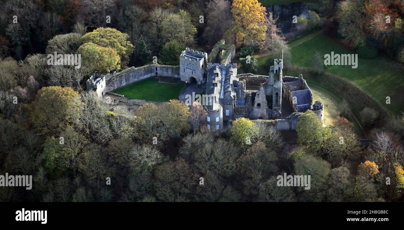 aerial view of Prudhoe Castle situated on the south bank of the River ...
