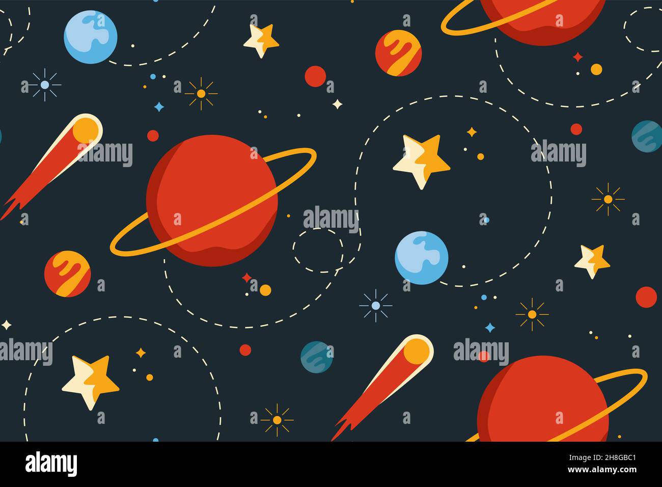 Seamless pattern with planets and stars. Texture with space objects in ...