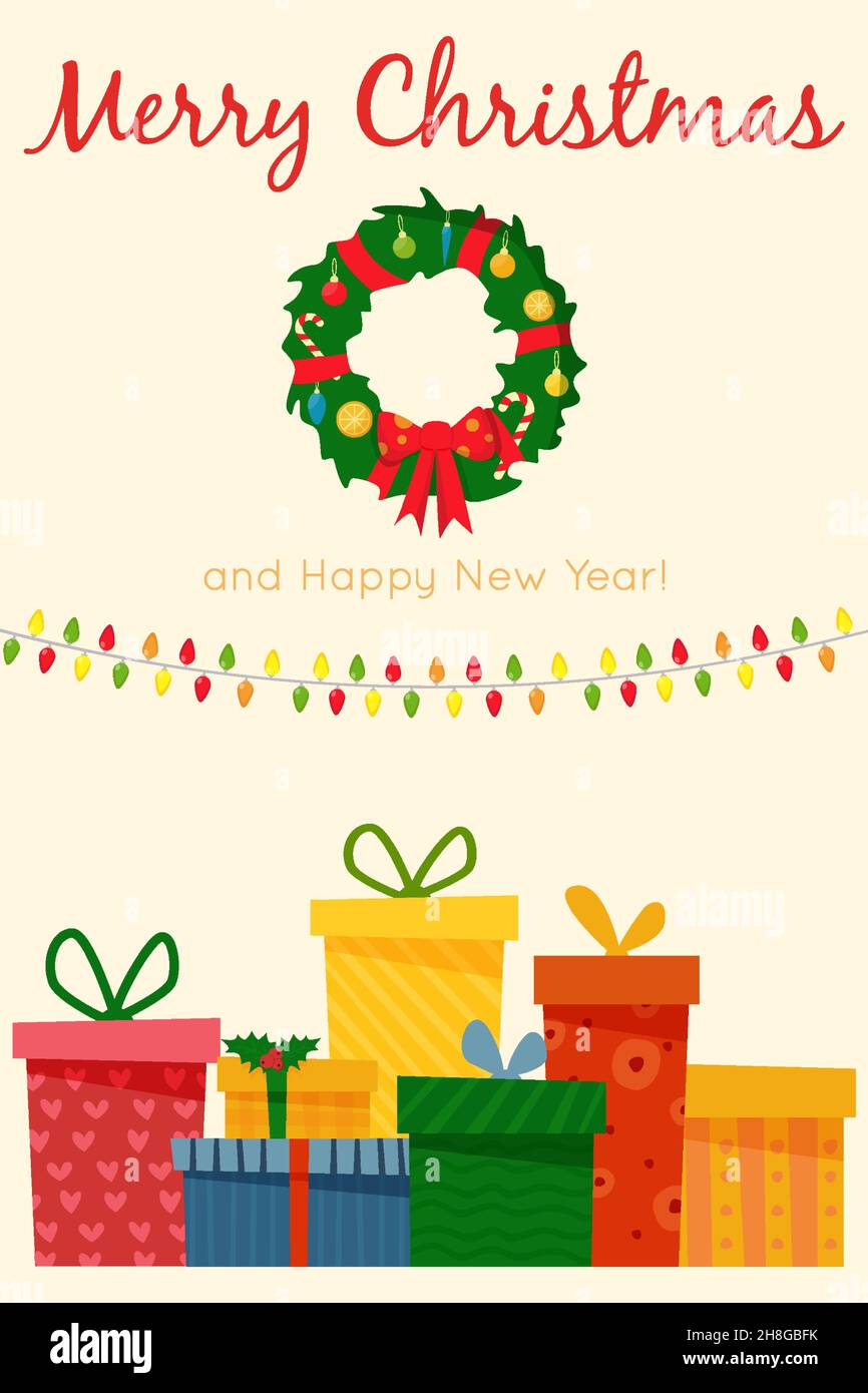 Christmas set wit decorative winter objects - toys, gift boxes, balls ...