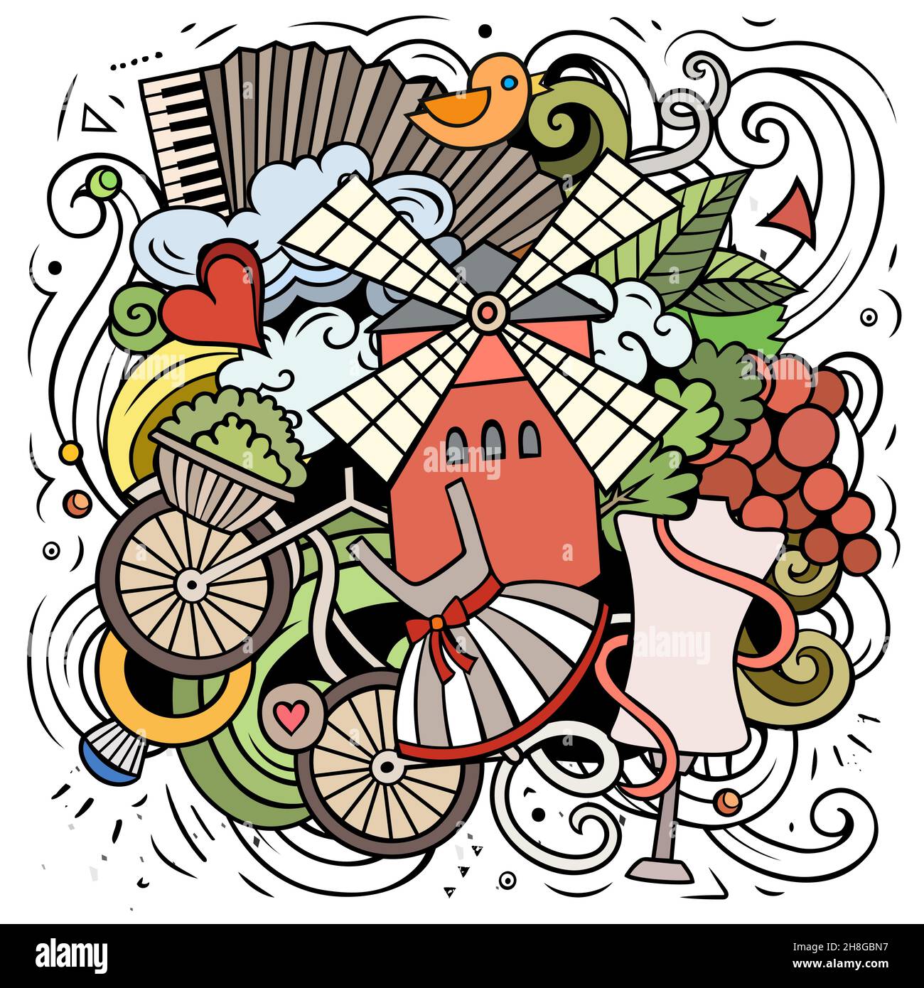 France cartoon vector doodle illustration. Colorful detailed ...