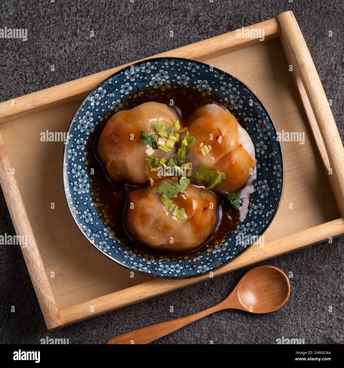 Top view of Bawan (Ba wan), Taiwanese meatball delicacy, delicious ...