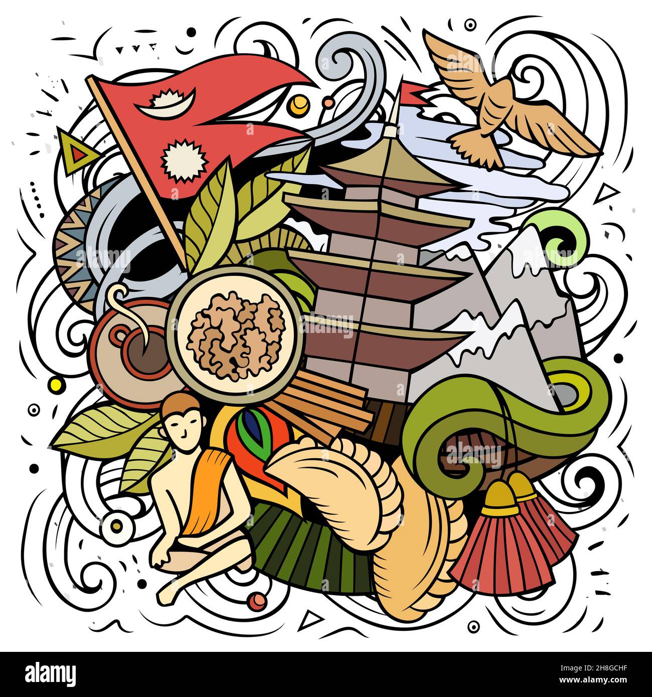 Nepal cartoon vector doodle illustration. Colorful detailed composition ...