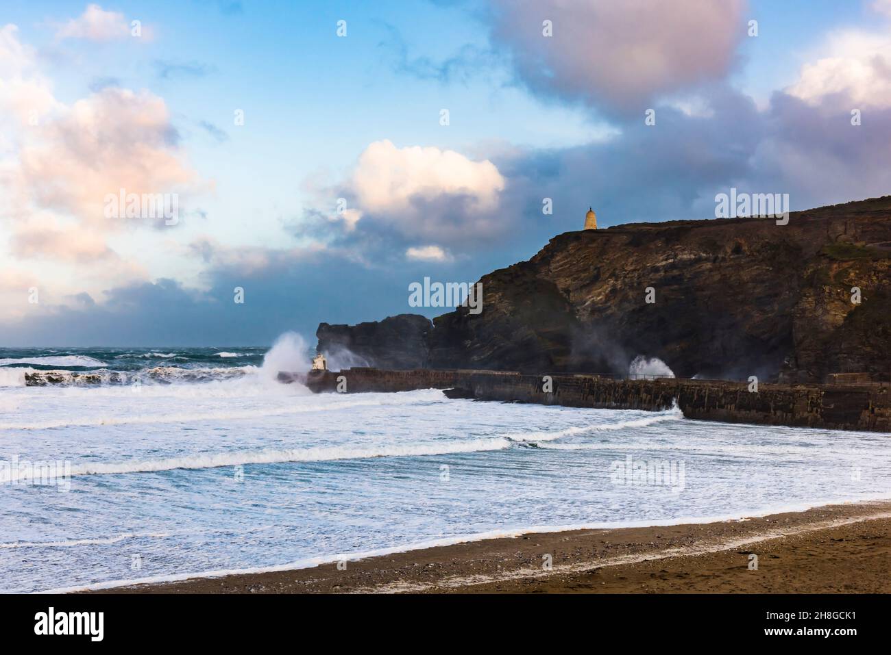 Surf on the harbour as Storm Arwen peaks at Portreath Beach, near ...