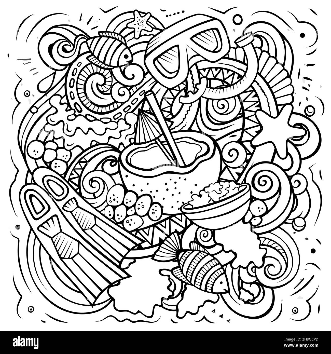 Maldives cartoon vector doodle illustration. Sketchy detailed ...