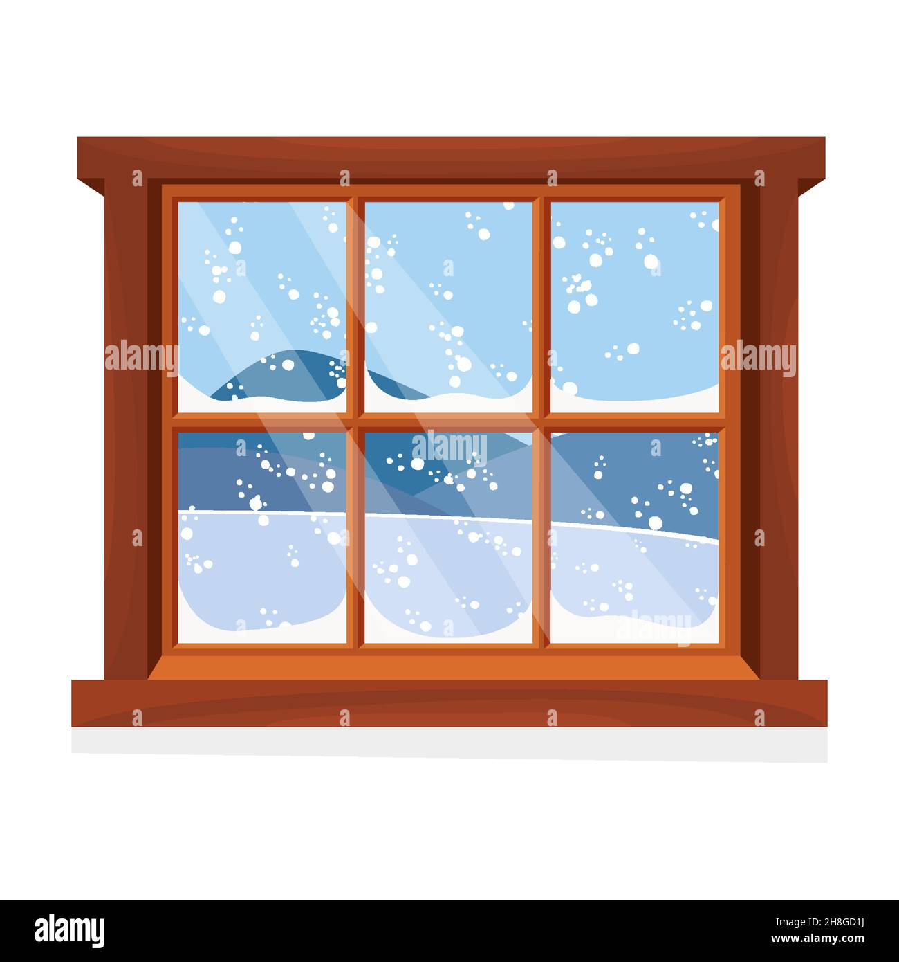 Window overlooking the winter landscape. Cartoon flat style. Vector ...