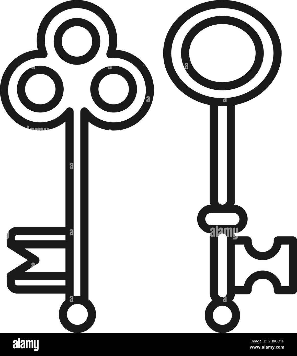 Line art black and white vintage keys. Vector illustration for web site ...