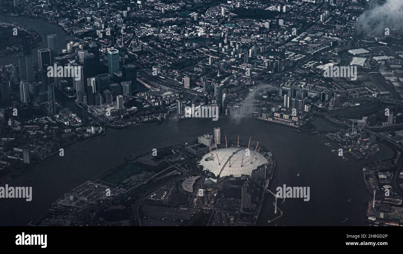 The view of the O2 Arena (Millennium Dome) on the Greenwich Peninsula ...