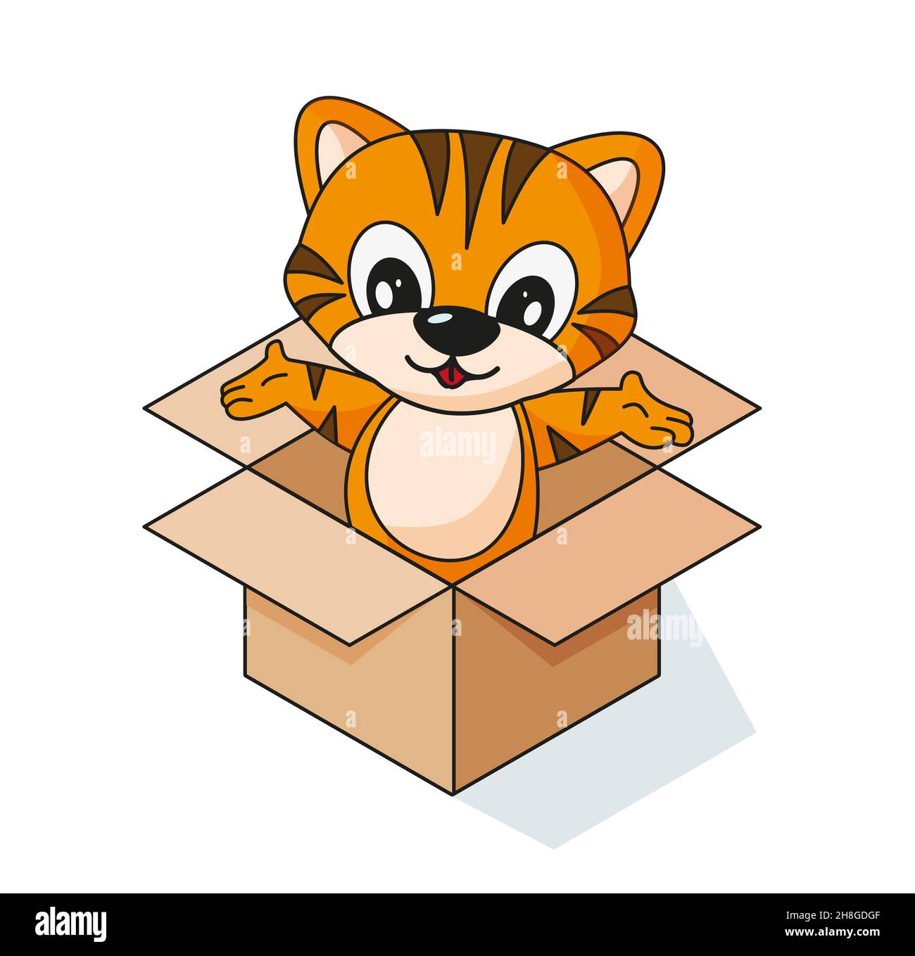 cute tiger cub with sitting in a box vector illustration Eps 10 Stock ...