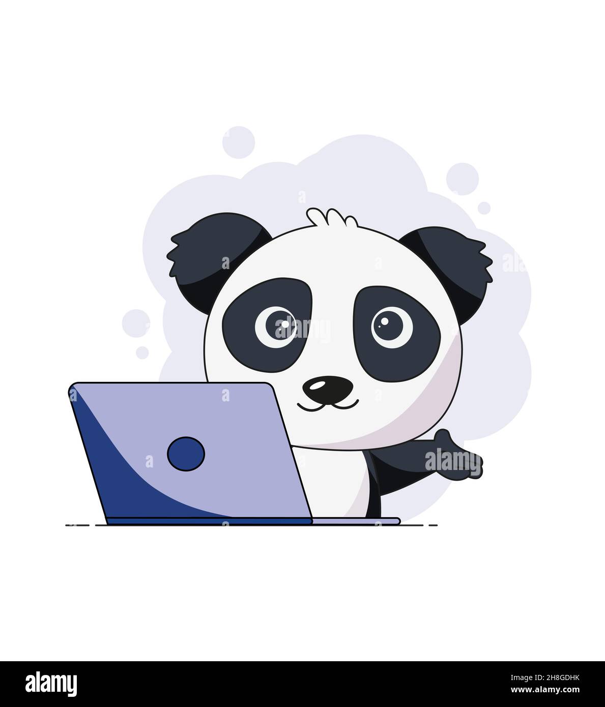 cute panda sitting at laptop vector illustration Eps 10 Stock Vector ...
