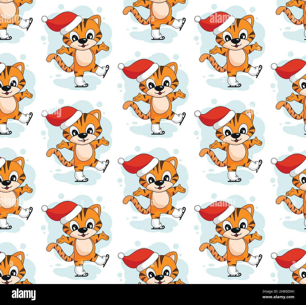 Merry cartoon tiger christmas pattern vector illustration. EPS 10 Stock ...