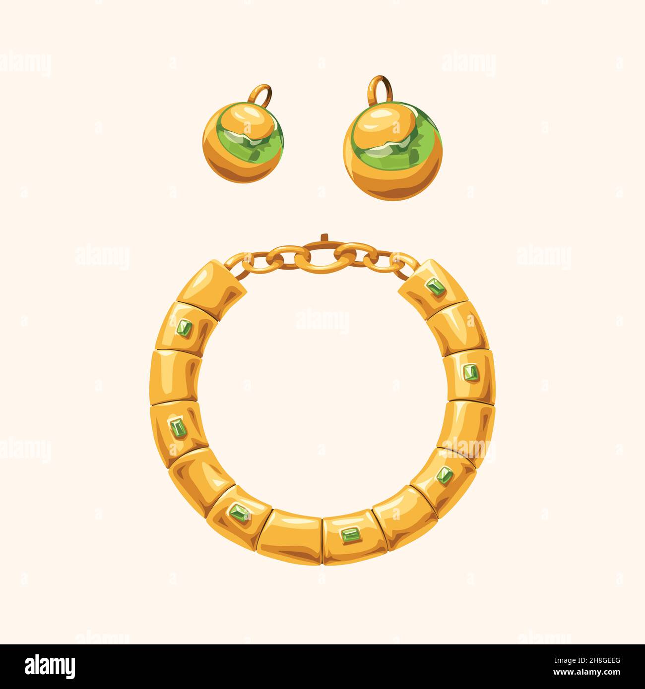 golden jewelry set with green color diamonds Stock Vector Image & Art ...