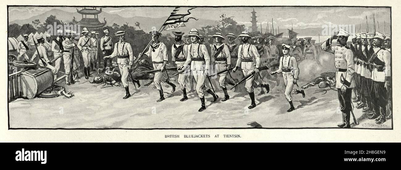 British blue jackets of the Royal Navy at Tianjin, Tientsin, China ...