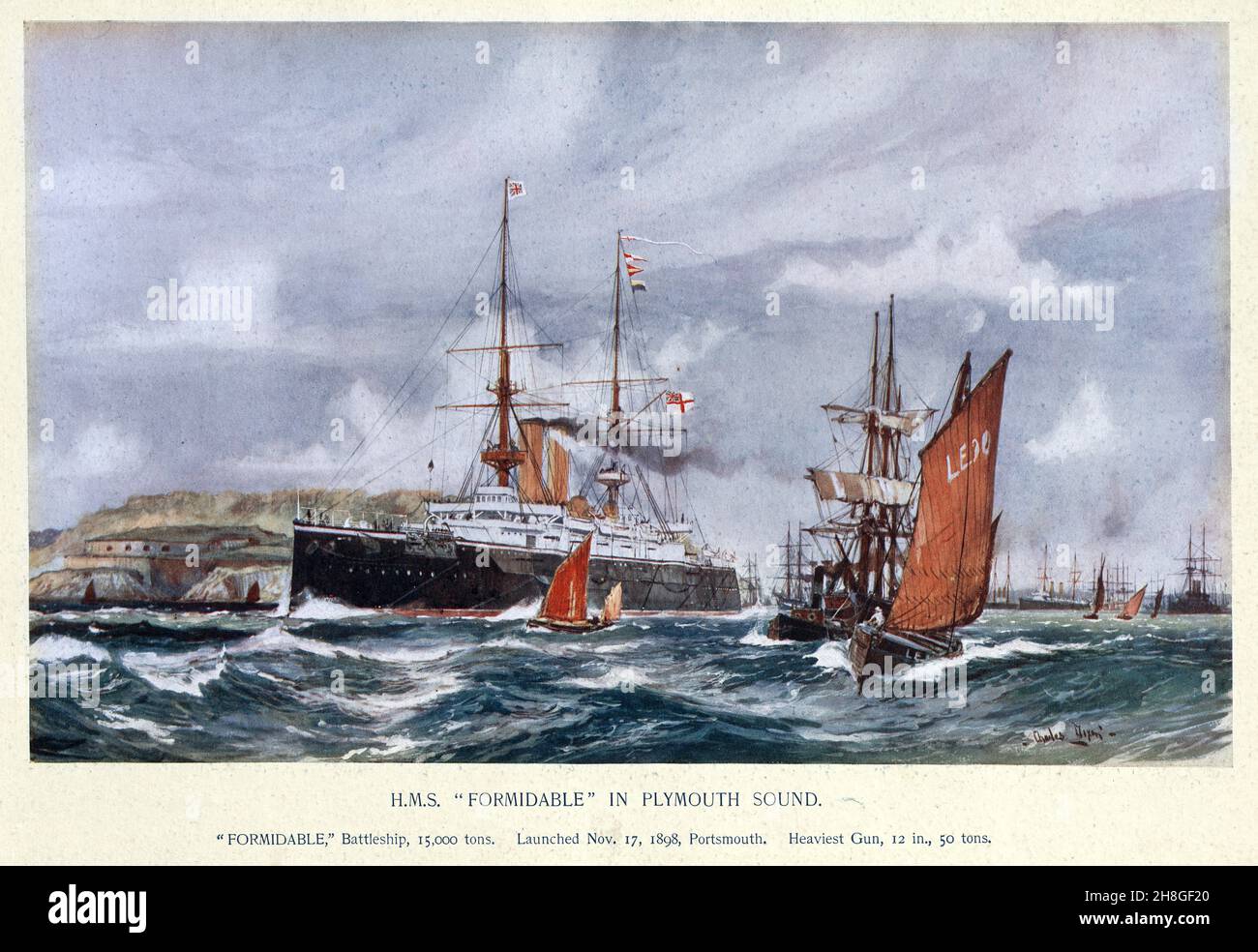 HMS Formidable (1898) in Plymouth Sound, pre-dreadnought battleship of ...