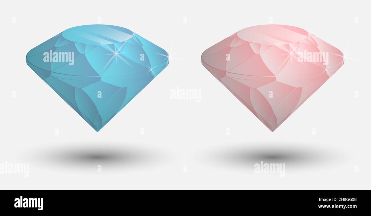 Realistic blue and pink diamonds. Sparkling gems isolated on light ...