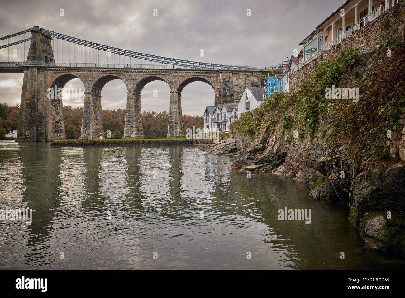 Menai Suspension Bridge, built in 1826 by Thomas Telford, Bangor, north ...