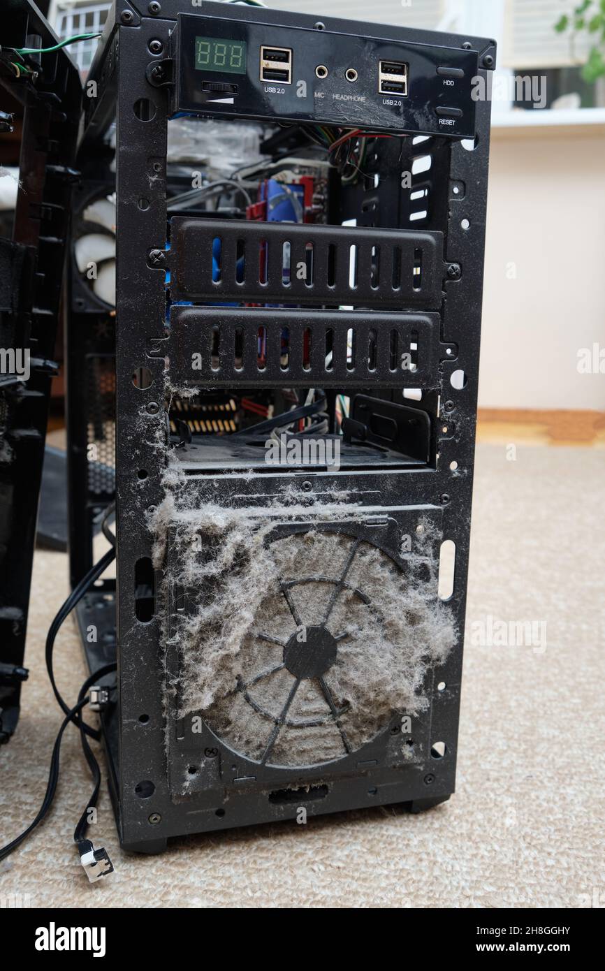 dirty computer case.Dust layer on the system unit.Time to clean your ...