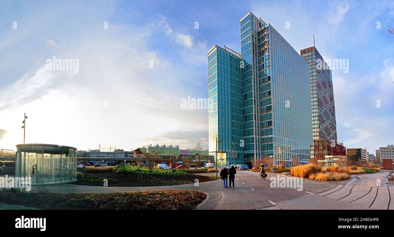 ALMERE, NETHERLANDS - Dec 21, 2019: Modern highrises and the Central ...