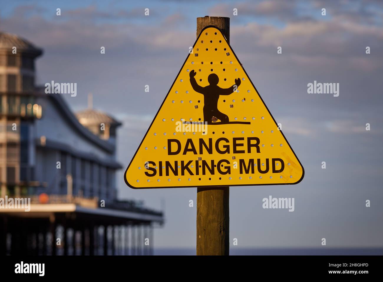 Weston-super-Mare seaside town in Somerset, England. Danger sinking mud ...
