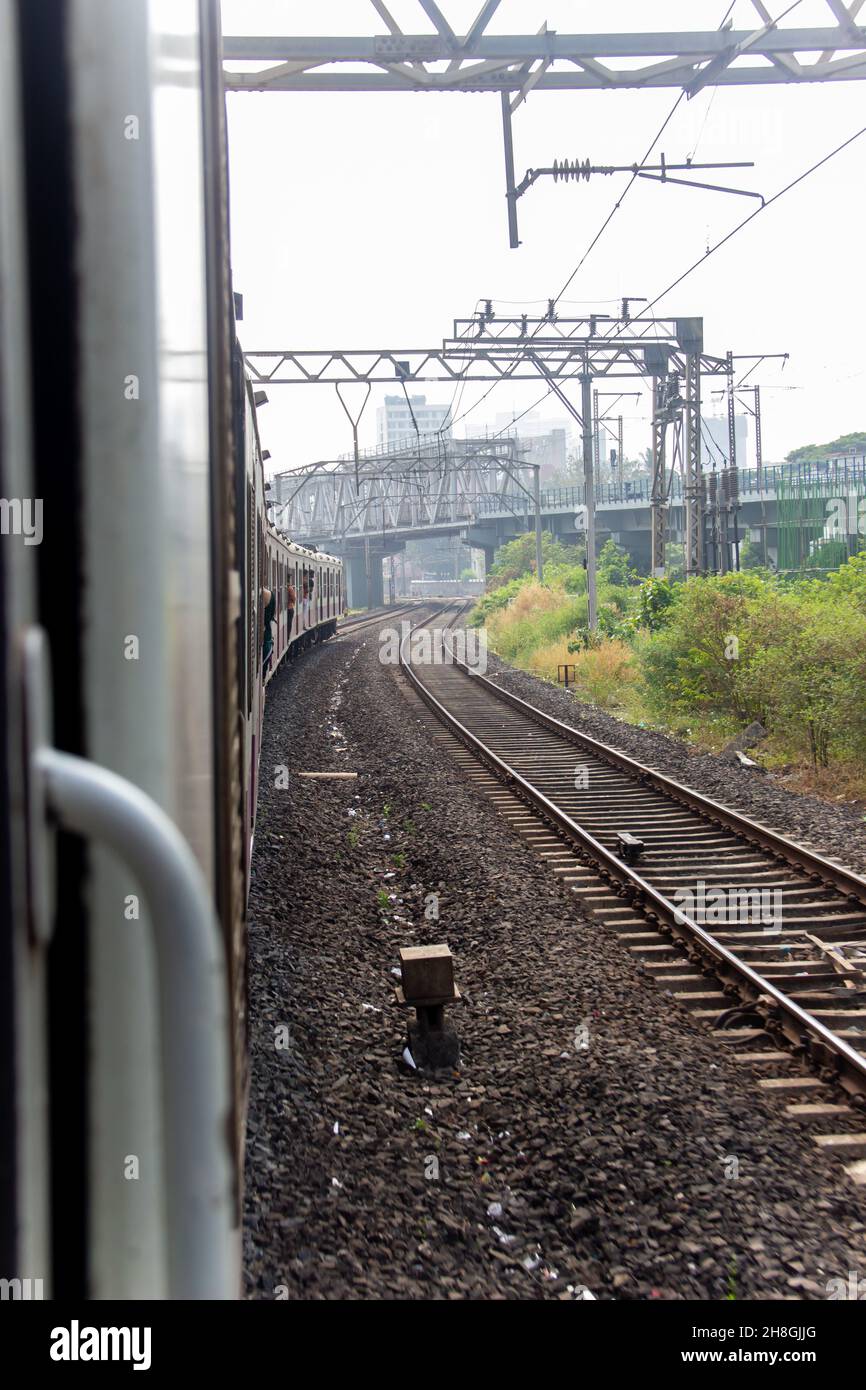 Entire view of the empty local train standing on the Mumbai railway ...