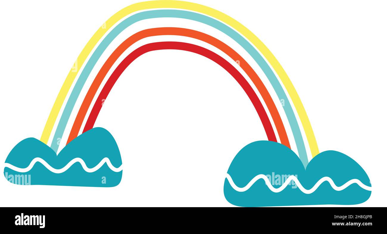 Rainbow with clouds. Cute hand drawn colorful doodle Stock Vector Image ...